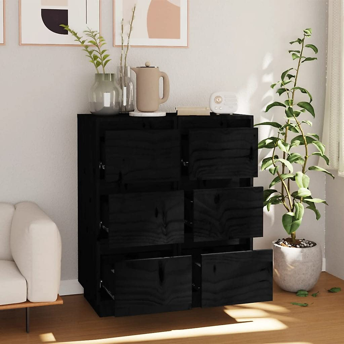 UTSRABFA Entryway Cabinets Kitchen Storage Cabinets Storage Cabinets Sideboards 2 pcs Black 12.6"x13.4"x29.5" Solid Wood Pine Suitable for Foyer, Entrance, Corridor, Bedroom