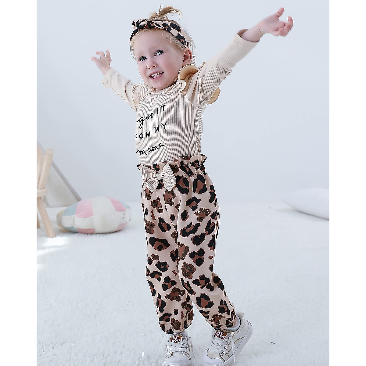 OLLUISNEO Baby Clothes Girl Newborn Baby Girl Clothing Long Sleeve Apricot Romper Pant Set Oufits Fall Baby Girl Outfits 3-6 Months