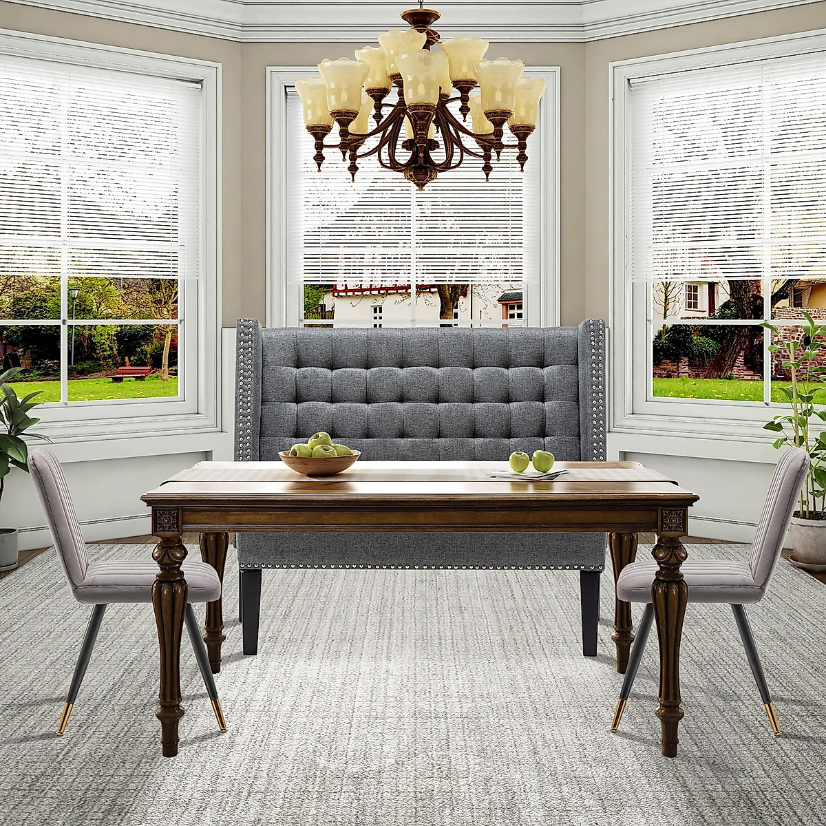 Andeworld Modern Loveseat Settee Bench Sofa Upholstered Banquette Couch for Dining Living Room Hallway or Entryway Seating Funiture with Wooden Legs,Slate