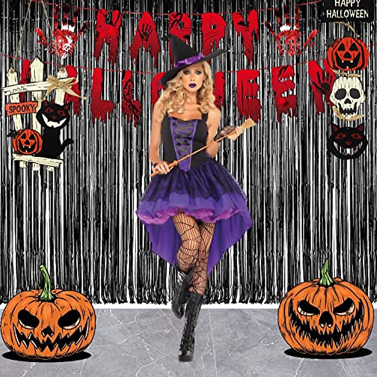 BRAVESHINE Party Decorations Foil Fringe Curtains - 2 Pack 3.2 x 8.2 ft Metallic Tinsel Photo Booth Streamer Backdrops for Boys Gilrs Men Women Birthday Wedding Christmas Graduation Decor - Black