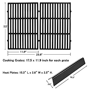 Hisencn 7636 15.3 Inch Flavorizer Bars and 7638 7639 17.5 Inch Cast Iron Grates for Weber Spirit I & II 300 Series, Spirit E310 E320 E330 S310 S320 S330 Gas Grills with Front Control Knobs, 16GA