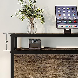 LUXOAK King Size Bed Frame with 4 Storage Drawers, Wooden Platform Bed with 2-Tier Storage Headboard and Charging Station, No Box Spring Needed/Noise Free/Rustic Grey