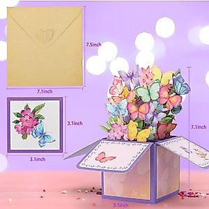 Tasodin Pop up Butterfly Cards, 3D Birthday Gift Box with Envelope, Pop Up Mothers Day Card, Thank You Greeting Card for Women Mother Wife Daughter Sister