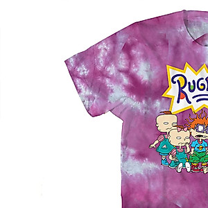 Nickelodeon Mens 90's Classic Shirt - Tie Dye Rugrats, Reptar, Ren & Stimpy, and Hey Arnold - Vintage Tie Dye T-Shirt (Blue Cloud Dye, Small)