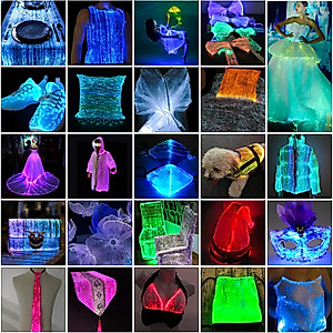 Fiber Optic Fabric,Led Accessories,Led Fiber Optic Mesh Lights for Quilting Sewing Clothes,Fabric with Changeable 7 Colors for DIY Luminous Festival Rave Partyaccessories. (Black, 7.87in x 5.9in)
