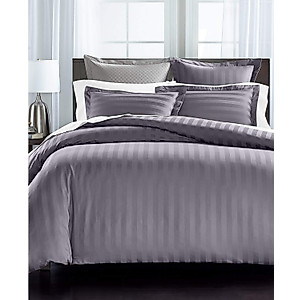 Charter Club Damask Stripe 550 Thread Count Supima Cotton 3 Piece Full / Queen Duvet Cover Set Granite