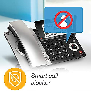 AT&T CL84307 Dect 6.0 Expandable Corded/Cordless Phone with Smart Call Blocker, Silver/Black with 3 Handsets