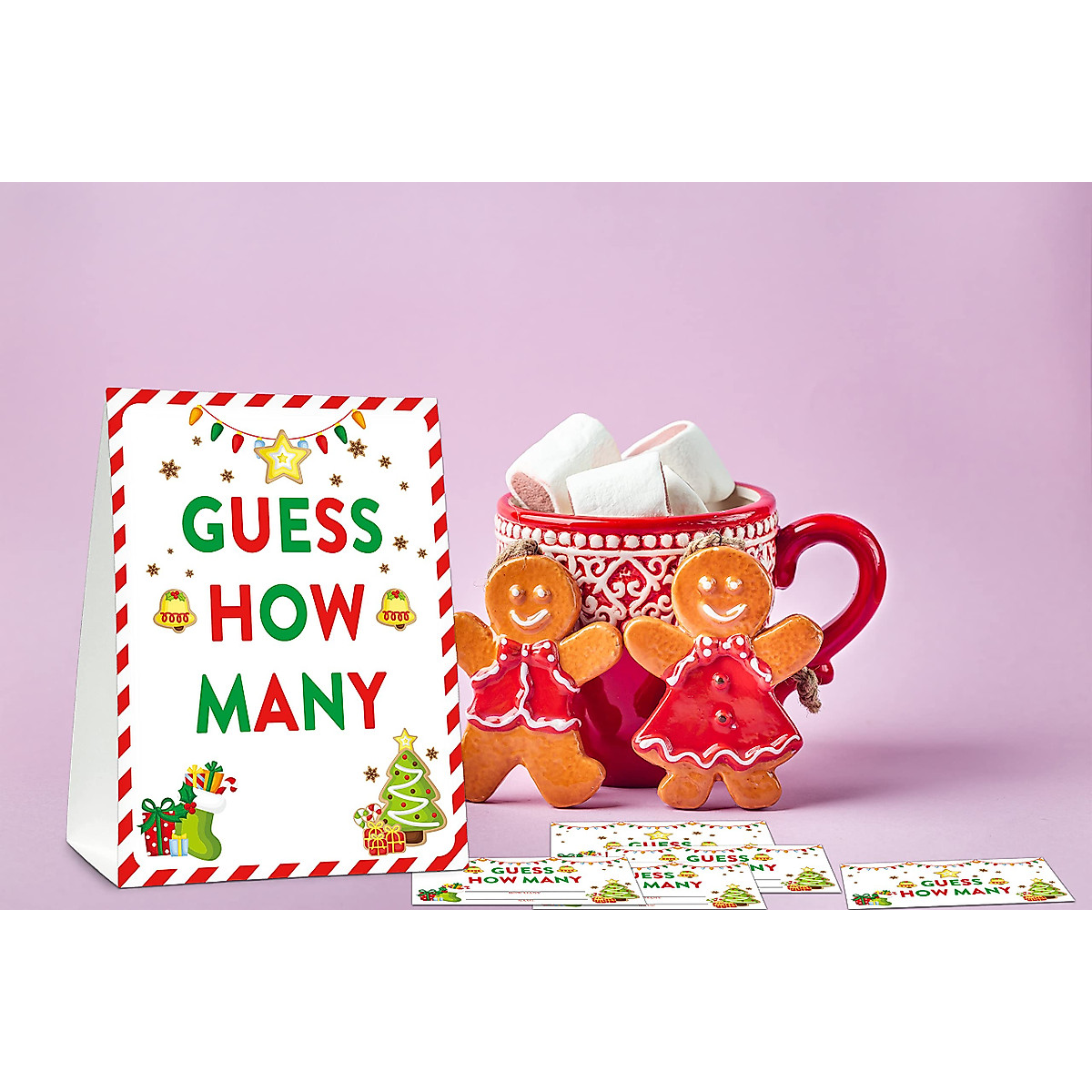 Christmas Bridal Shower Game Sign and Card, Christmas Guess How Many Party Game Set, 1 Sign With 50 Guess Tickets –LK-016