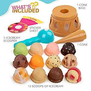 Smart Novelty Ice Cream Toy Stacking Tower - Balancing and Stackable Scoop Ice Cream Play Set for Toddlers, Frozen Dessert Food Games for Kids Aged 3+