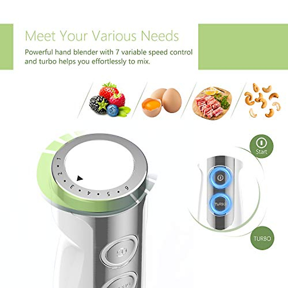 TSYMO 800w Immersion Blender Handheld, 4-in-1 Hand Stick with 6-Speed+Turbo, Mixing Cup, Food Chopper, Whisk Attachment, BPA-Free