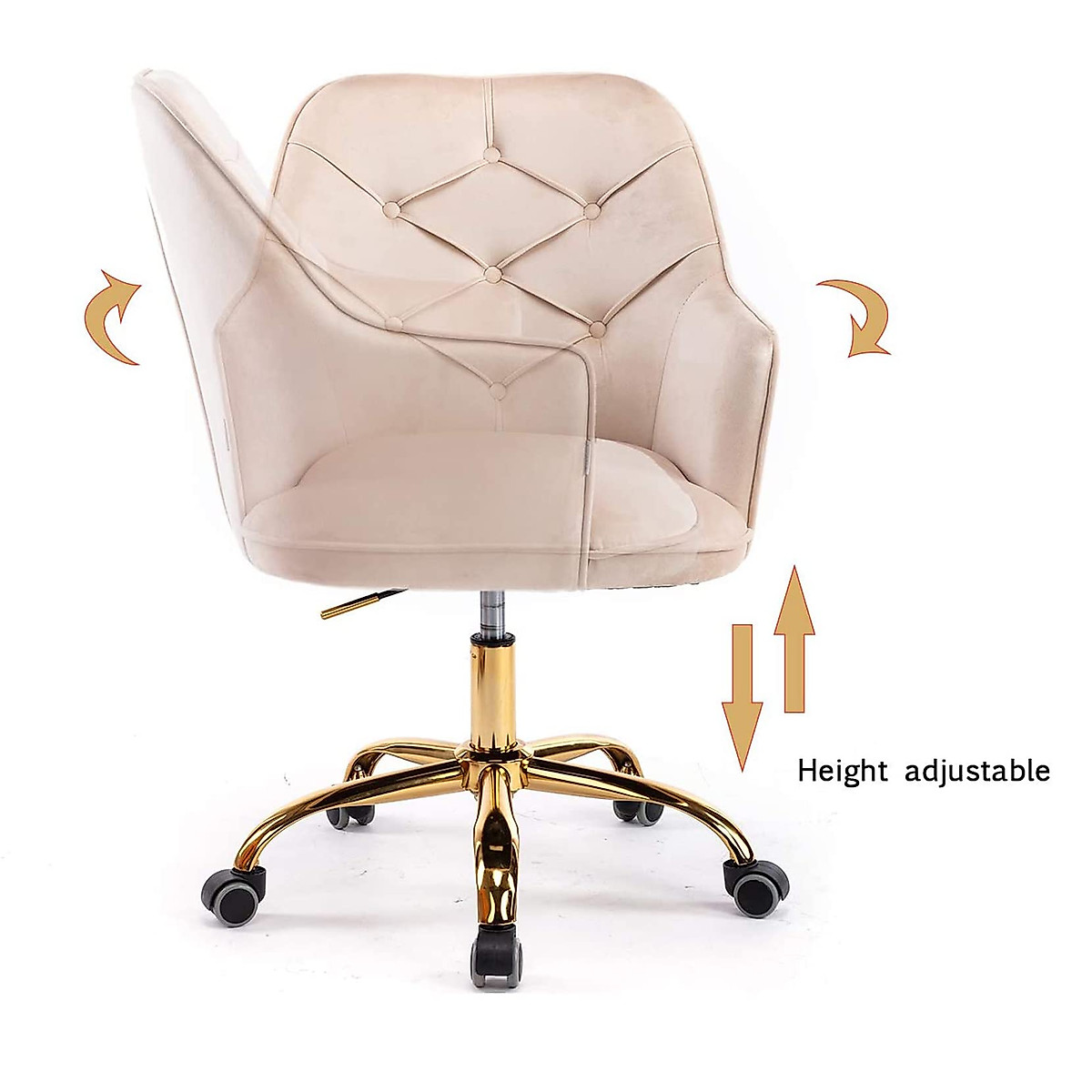 Goujxcy Home Office Chair, Velvet Desk Chair Modern Adjustable Swivel Chair, Upholstered Task Chair Accent Chair Executive Chair Vanity Desk Chair (Lake Blue)