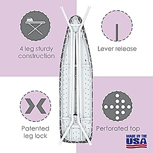 Ironing Board Full Size Made in The USA by Seymour Home Products (Grey Lattice) | Includes Cover and Pad | Iron Board with 4 Steel Legs for Extra Support | Features Perforated Top for Steam Flow