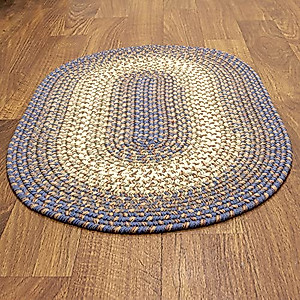 Super Area Rugs Classic Hartford Soft Blue & Cream Braided Rug Made in USA,2' X 3' Oval