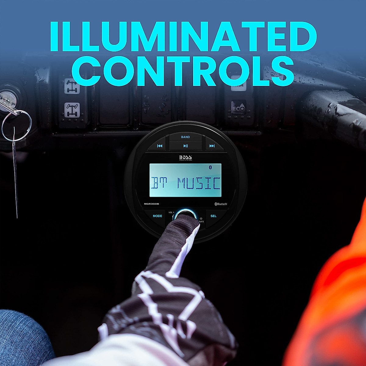 BOSS Audio Systems MGR300B Marine Boat Stereo Sound System Head Unit - No CD Player, Bluetooth Audio, IPX5 Rated, USB, MP3, AM/FM Radio Receiver