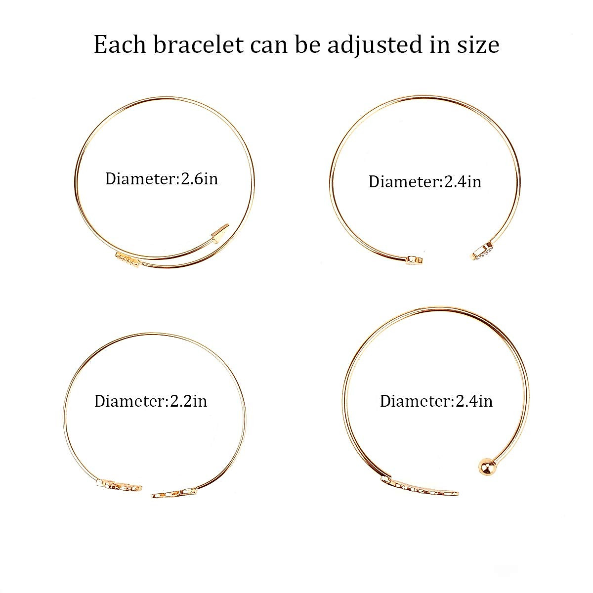 Shareky Women 4pcs Layered Cuff Bangle Bracelet Set Adjustable Stackable Wrap Bangle Open Branch Wire Bangle Gold