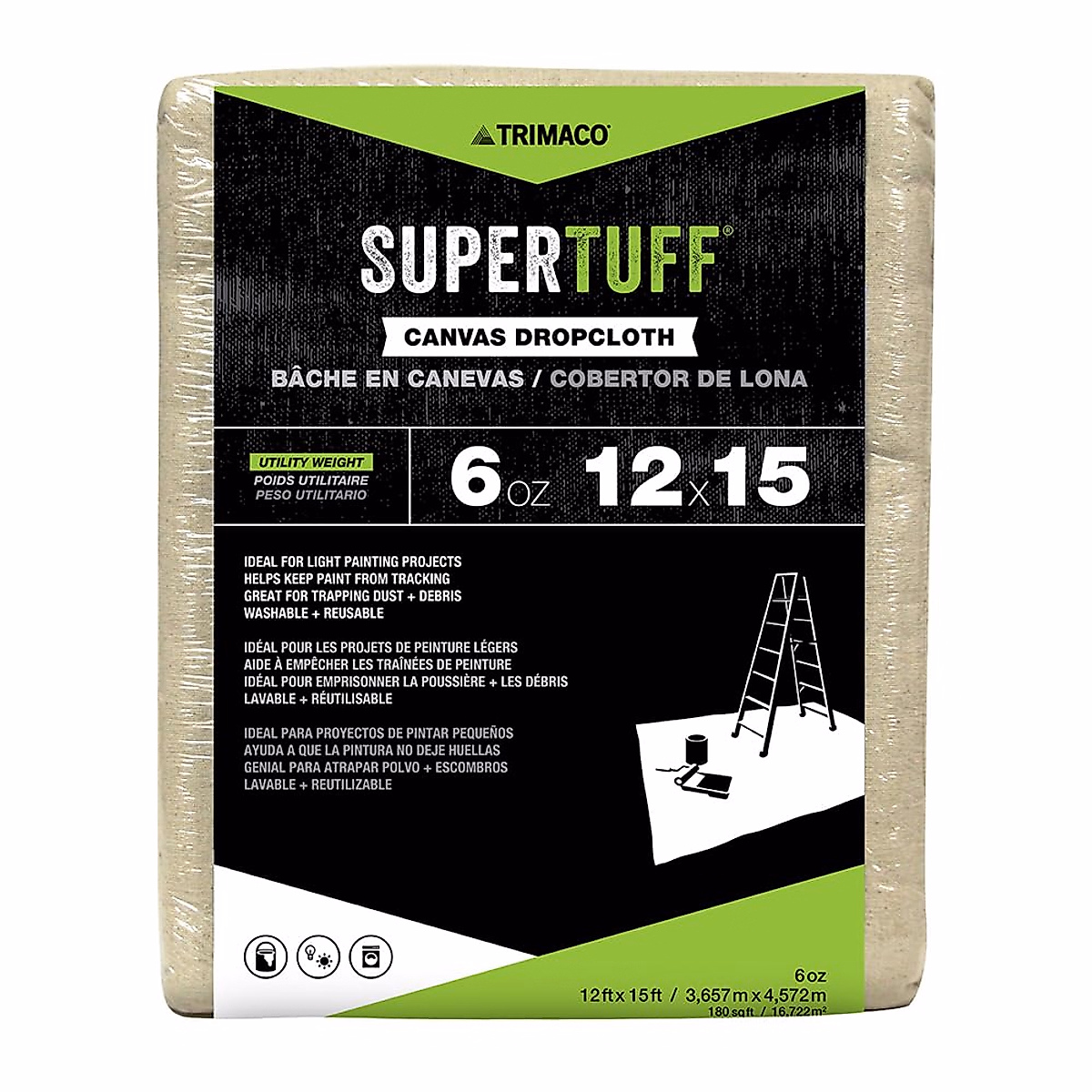Trimaco SuperTuff 6 oz thick Utility Weight Canvas Drop Cloth, 12-feet x 15-feet