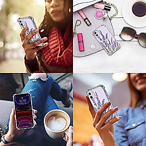 LUXVEER iPhone 11 Case with Tempered Glass Screen Protector,Floral Flower Pattern on Soft Clear TPU Cover for Girls Women,Slim Fit Protective Phone Case for Apple iPhone 11 6.1 inch Purple Lavender