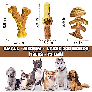 NOSTALGIQ Pets 3-Pack Almost Indestructible Dog Toys for Aggressive Chewers Medium Breed/Large Breeds | Sustainable Bamboo Dog Chew Toy | Beef Flavor Dog Chew Bones | Interactive Dog Toys