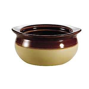 CAC China OC-10-C 10-Ounce Stoneware Round Onion Soup Crock, 4-5/8 by 2-1/4-Inch, Cream/Brown, Box of 24