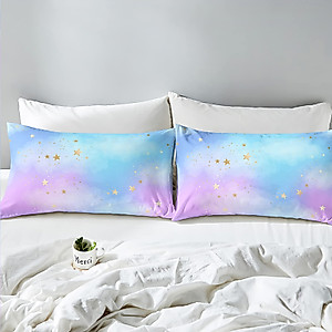 SW SETWIER Star Pattern Duvet Cover Twin Size Rainbow Starry Sky Bedding Set Meteor Print Comforter Cover Bedding Quilt Cover 1 Duvet Cover with 2 Pillowcases for Home Decor