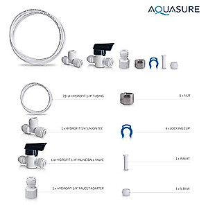 Aquasure Ice Maker Water Line Kit with Shut-Off Valve, 25’ Food Grade 1/4" Tubing, Quick Connect Fittings, Secure Locking Clips, Leak Free Design, US Customer Support, 1 Year Warranty