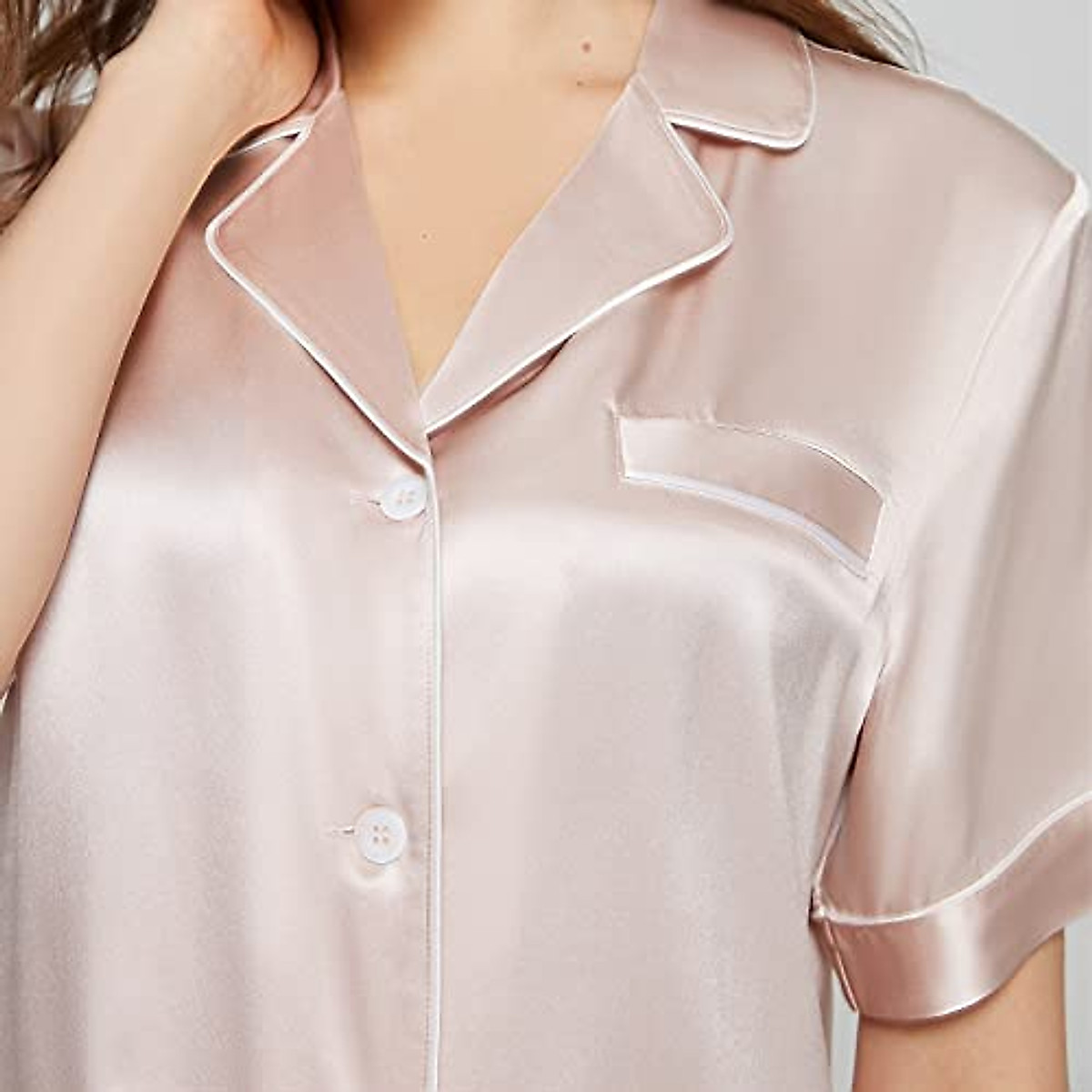 SESILK 100% Mulberry Silk Pajamas Mulberry Silk Sleepwear Short Sleeve Nightgown Silk Nightwear Set with Silk Shorts Silk Home Real Silk Smooth Box Packaging RosePink L