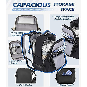 Lekakii Travel Laptop Backpacks for Women Carry On, 40L Nylon Waterproof Backpack for Traveling On Airplane, Gym Backpack Personal Item Essentials, Black