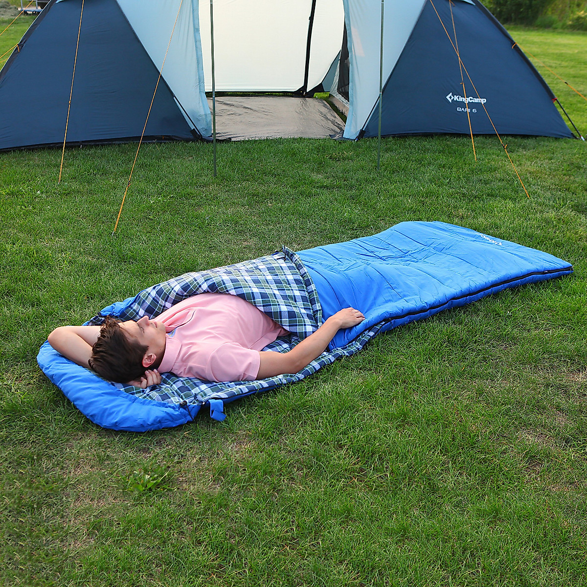 KingCamp Camping Sleeping Bags, 3 Season Cotton Flannel Lining Double Layer Sleeping Bag Roomy Waterproof Lightweight Backpacking Hiking Outdoors with Pillow and Compression Sack XL