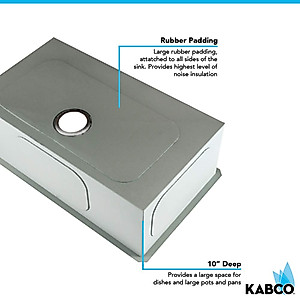 KABCO K-SSZRIS5 16 Gauge 28 Inch Undermount Zero Radius Stainless Steel Kitchen Sink Big Single Bowl Stainless Steel Grid Combo Package 28"L X 18"W X 10"D Inch