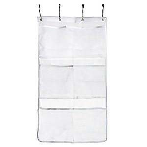 AKOAK 1 Set White 6-Packet Quick Dry Mesh Pockets Fabric Hanging Caddy and Bath Organizer Hang on Shower Curtain Rod/Liner Hooks with 4 Rings