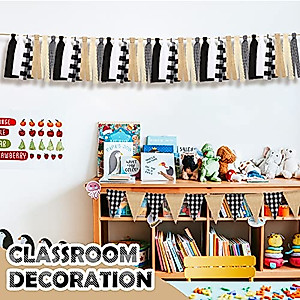 3 Pieces Buffalo Check Plaid Banner Sets Including Buffalo Plaid Highchair Banner and 2 Burlap Black and White Gingham Pennant Banners for Fireplace Farmhouse Classroom Decor