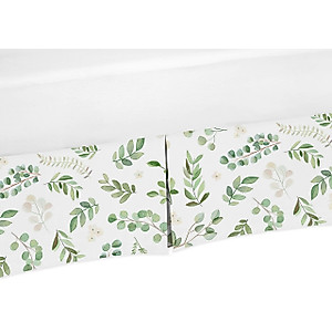 Sweet Jojo Designs Floral Leaf Girl Baby Nursery Crib Bed Skirt Dust Ruffle - Green and White Boho Watercolor Botanical Woodland Tropical Garden