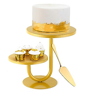 Gold Wedding Cake Stand 10/8", Dessert Table Display Set with Spatula, Cake Stands for Dessert Table, Multipurpose Cake Holder, Cup Cake Tier Stand, Cupcake Stand, Dessert Plate, Dessert Stand
