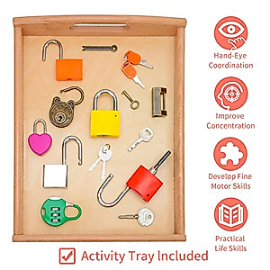 MIKNEKE Montessori Lock and Key Toys Set for Toddlers, Toy Keys Preschool Learning Activities, Wooden Montessori Materials Learning & Education Toys for 3+ Year Old Kids