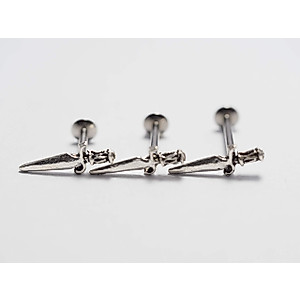 Sterling Silver Dagger - 16g Surgical stainless steel Labret Barbell, Push Pin Post , Flat Back ,Cartilage earring, Piercing Jewelry (6 Millimeters)