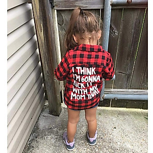 Toddler Baby Boys Girls Flannel Plaid Shirt Long Sleeve Lepel Button Down Back Letters Print Shacket Coat Top (Red Kick It with Mom,1-2 Years)
