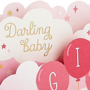 Hallmark Paper Wonder Pop Up Baby Shower Card for Girl (Pink Balloons) Welcome New Baby Girl, Congratulations