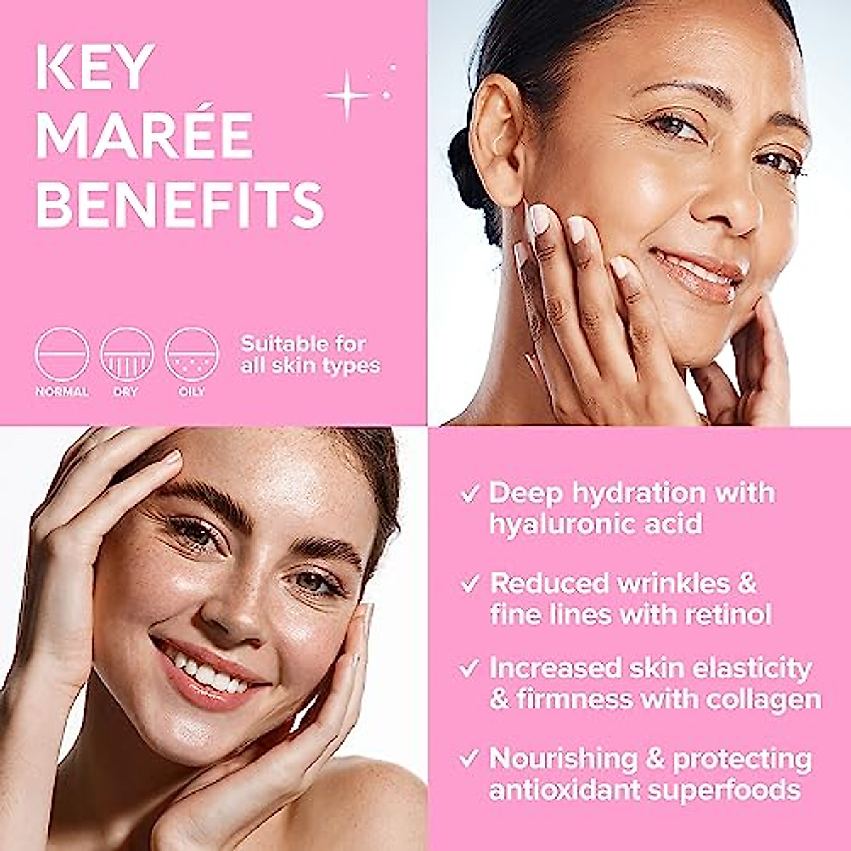 MAREE Face Moisturizer - Collagen Cream for Women - Anti-Wrinkle Eye Balm with Retinol, Hyaluronic Acid - Day & Night Cream for Face & Under Eye - Instant Face Lift Cream with Hydrating Effect - 1.7oz