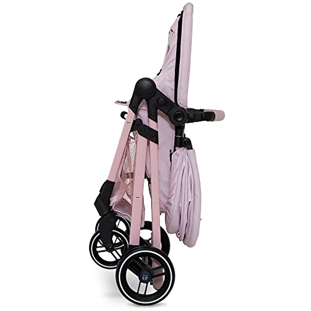 babyGap by Delta Children 2-in-1 Carriage Stroller - Greenguard Gold Certified - Car Seat Compatible, One-Handed Fold, Lightweight & Oversized Canopy - Made with Sustainable Materials, Pink Stripes