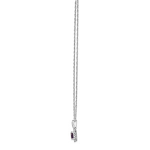 ARAIYA FINE JEWELRY 925 Sterling Silver Round-shape Diamond and Oval Amethyst Halo Pendant Necklace (1/3 cttw, I-J Color, I2-I3 Clarity), 18"