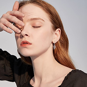 Dangle Star Earrings Sterling Silver Star Drop Earrings Interlocking Earrings Star Earrings for Women Teen
