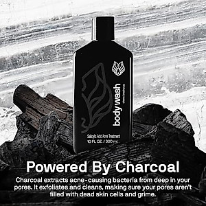 Black Wolf Charcoal Powder Body Wash Men - 10 Fl Oz Paraben-Free Mens Body Wash - Salicylic Acid Reduce Acne Breakouts and Cleanse Your Skin - Full Coverage & Deep Clean Men's Bodywash
