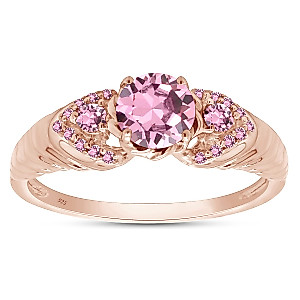 AFFY Simulated Pink Tourmaline Princess Engagement Ring in 14k Rose Gold Over Sterling Silver, Ring Size-9