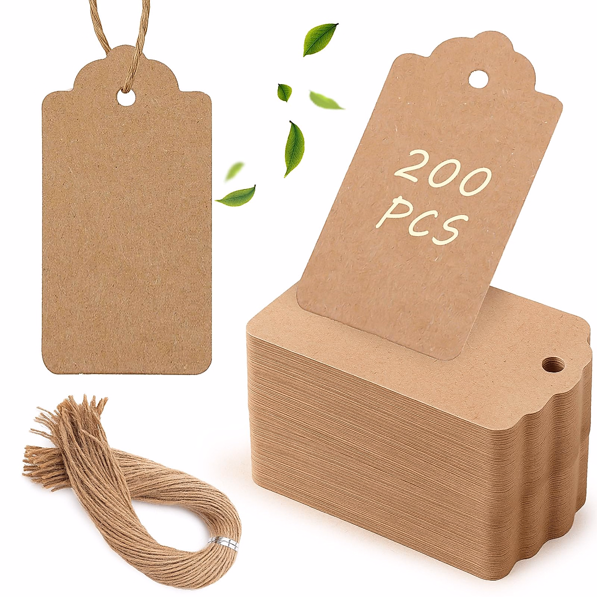 200PCS Kraft Paper Gift Tags with String, Blank Gift Bags Tags Price Tags(Brown)