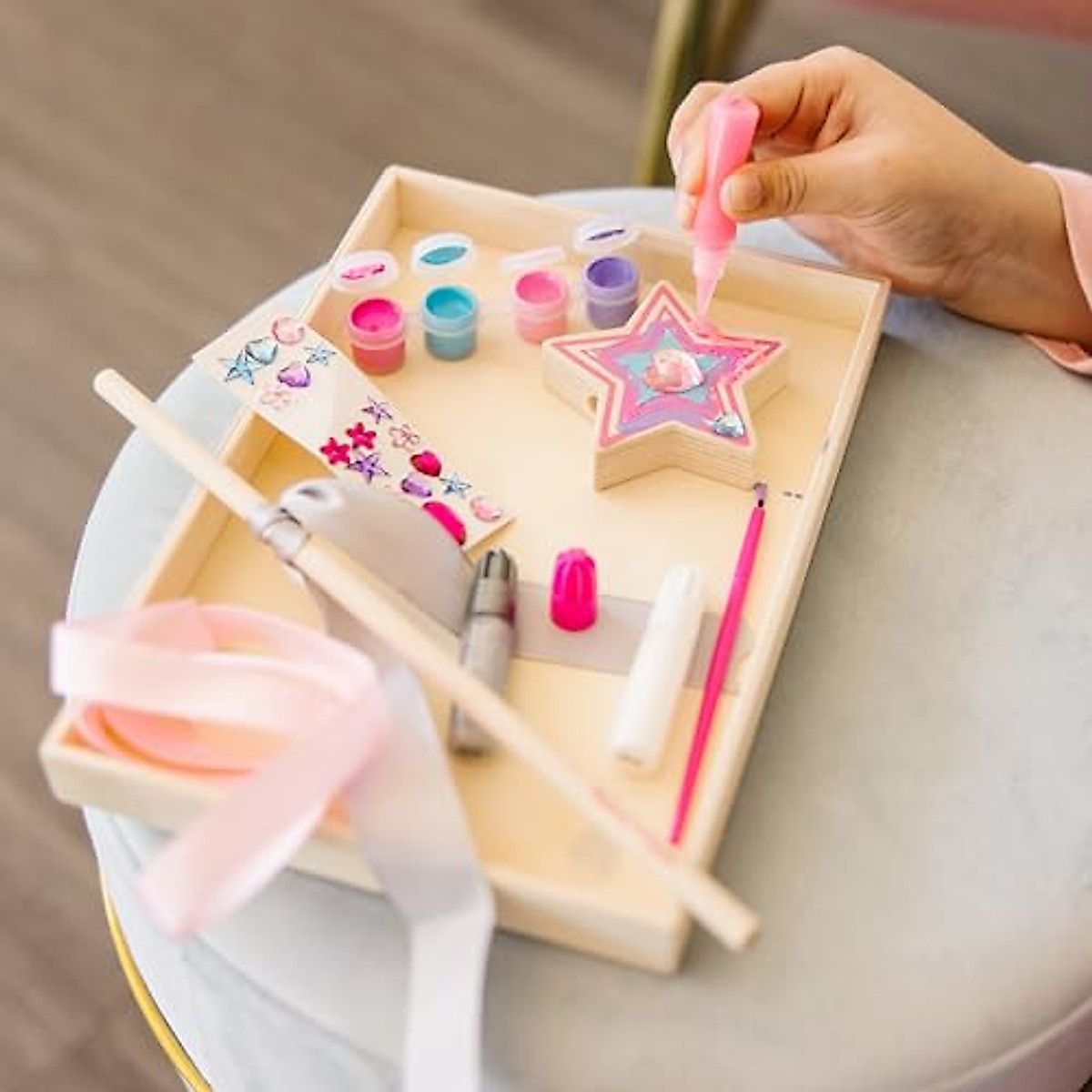 Melissa & Doug Created By Me! Paint & Decorate Your Own Wooden Princess Wand Craft Kit, Pink - Great For Rainy Days, Toys For Kids Ages 4+