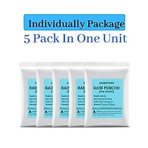 SAIWEYNEE 5 Pack Disposable Rain Ponchos For Adults-Transparent Waterproof Rain Ponchos (Clear Transparent)