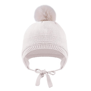 Basic Winter Baby Beanie Gloves Boys Girls Knitted Hat Pompom Kids Earflap Hats Warm Infant Toddler Beanie Mittens Set(White(Hat+Gloves),S)