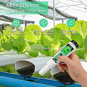 YINMIK EC Salt TDS Meter 4 in 1 Salinity Conductivity TDS Temperature Meter for Hydroponics, Waterproof PPM Water Tester with Backlit for Salt Water Pool, Nutrients, Aquarium, Aquaponics