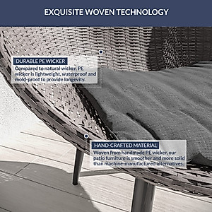 BELLEZE 3 Piece Modern Rattan Patio Bistro Set with Round Chairs and Glass Top Accent Table, Wicker Outdoor Conversation Set for Backyard or Porch - Hitia (Grey)