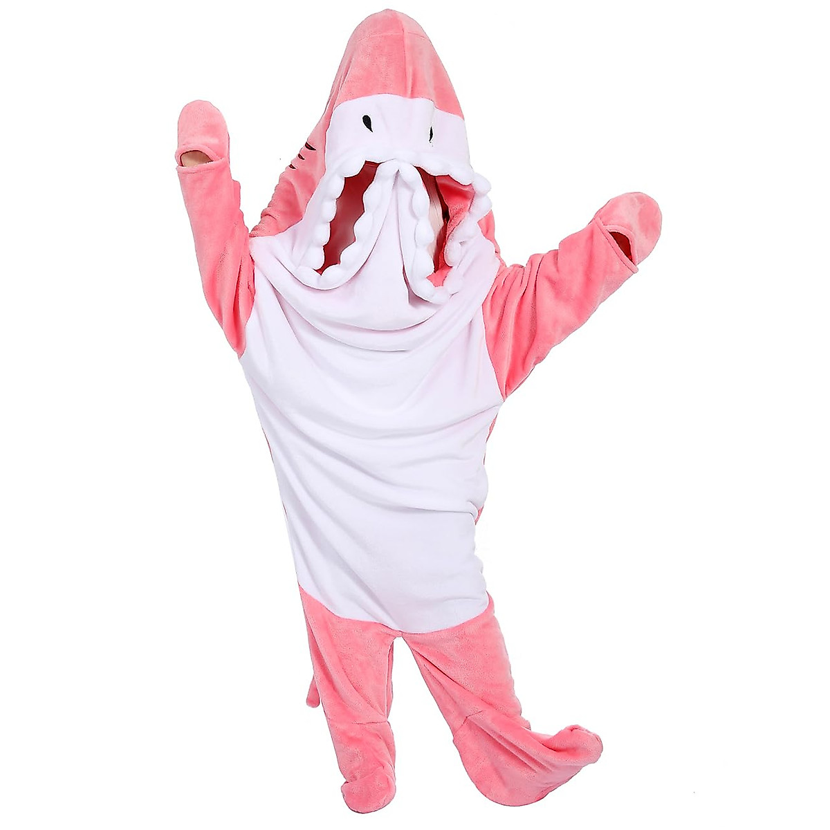 BEVITA Shark Blanket Hoodie Kids shark Wearable Blanket Gifts for Girls Onesie, pink shark, 140
